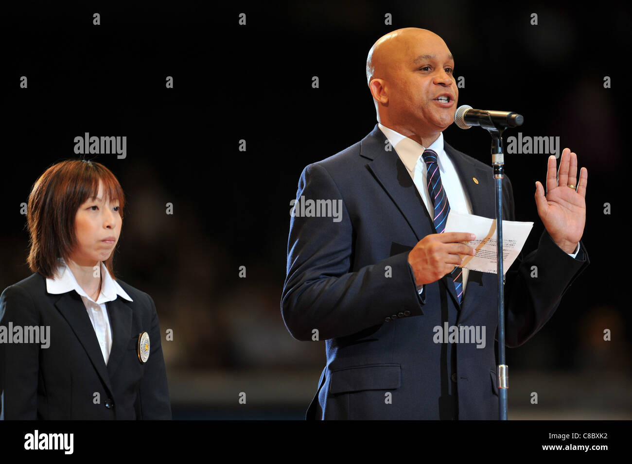 Bachman Daniel (USA) gives a speech during the open ceremony of ...