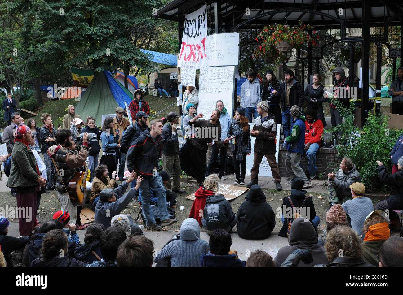 The Occupy Toronto protest movement, unidentified protesters at tent ...