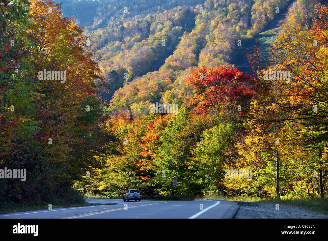 Fall foliage seen from highway in Stowe, Vermont, USA Stock Photo - Alamy