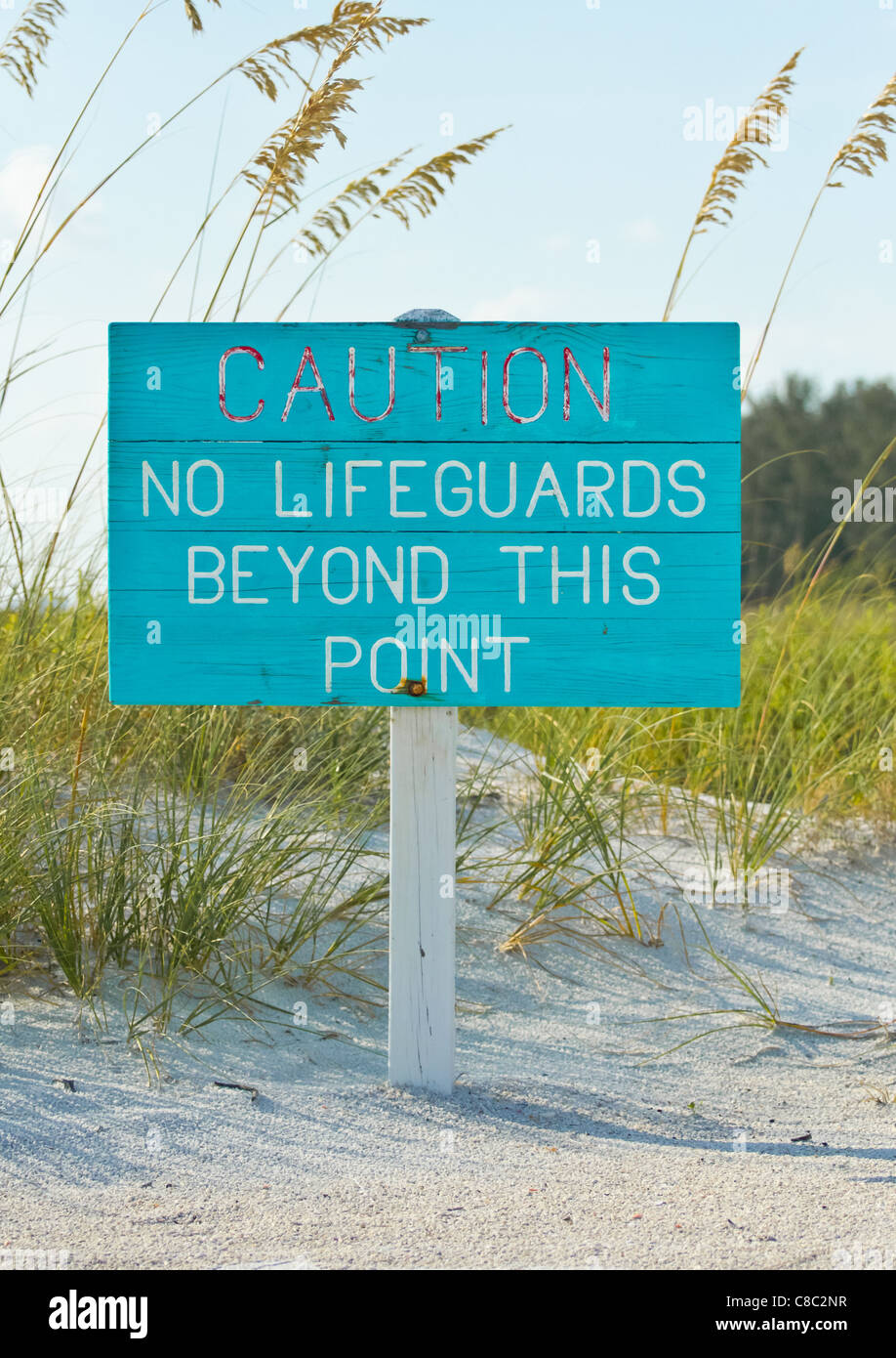 Caution No Lifeguards Beyond This Point - Wooden Turquoise Beach Sign ...