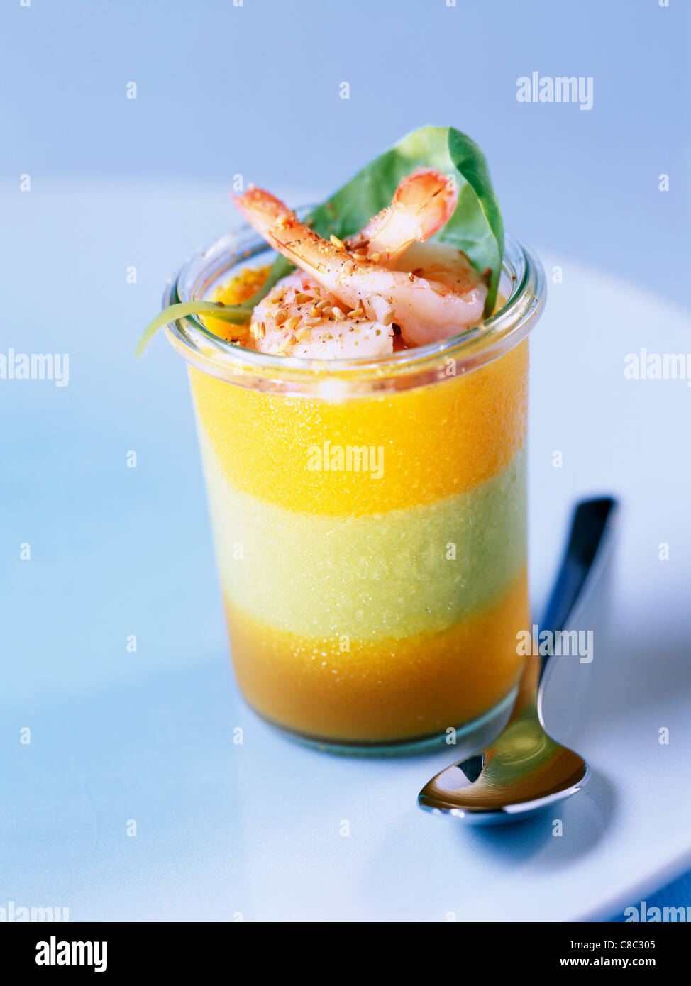 chilled avocado and mango mousse with prawns Stock Photo - Alamy