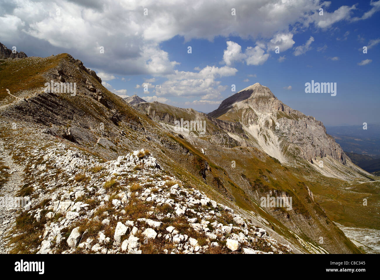 View from the Passo della Portella or Portella Ridge in the Gran Sasso ...