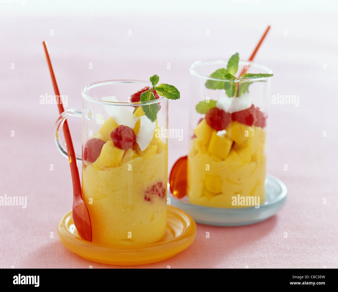 mango and raspberry soup dessert Stock Photo - Alamy