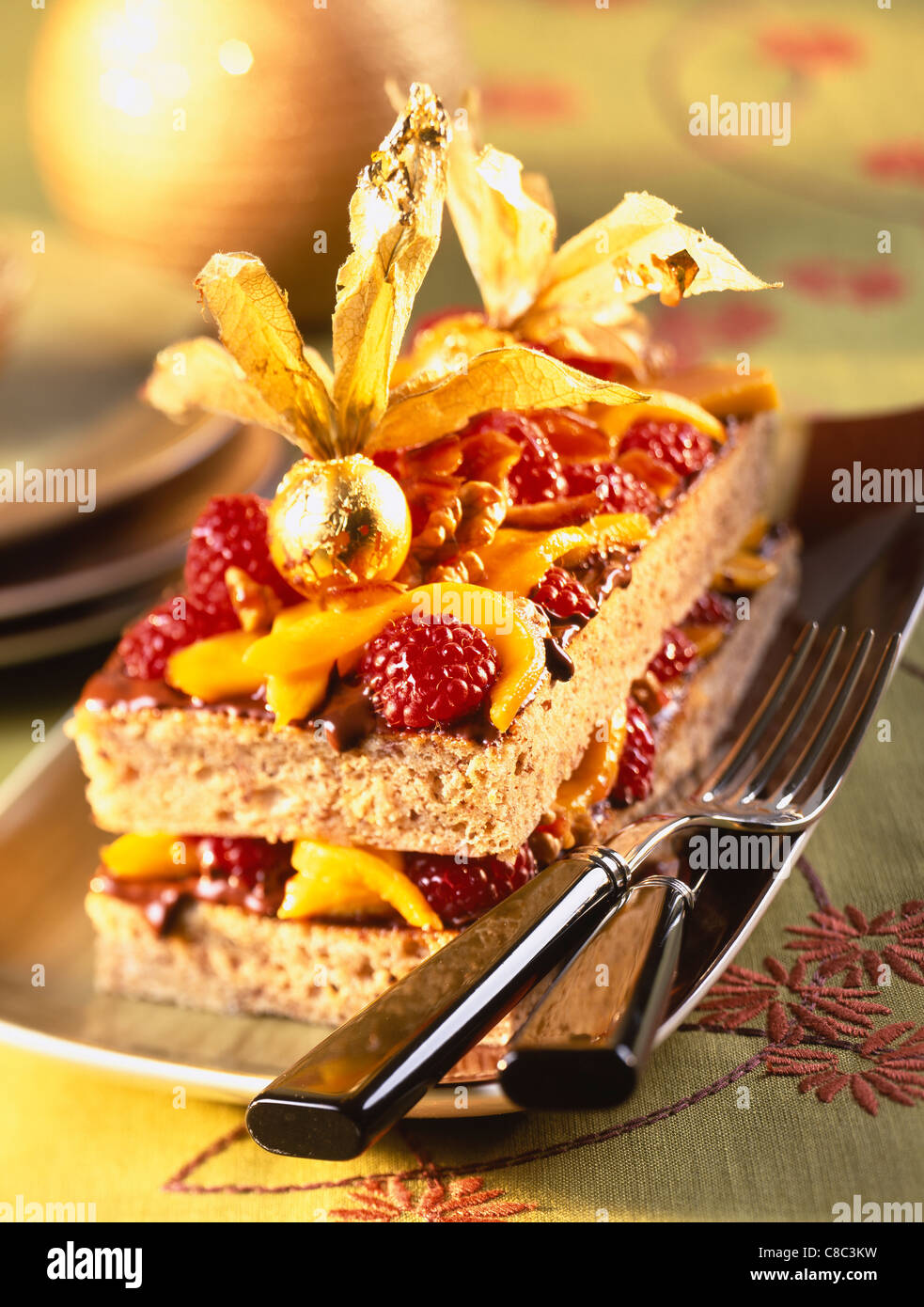 raspberry and mango layered dessert Stock Photo - Alamy