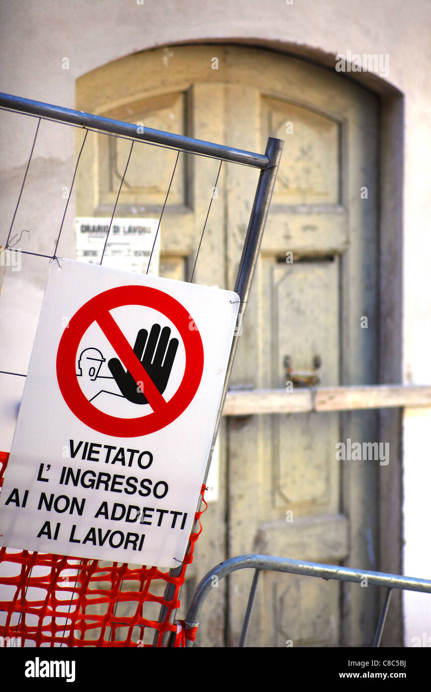 No entry sign on a building site in Italy Stock Photo - Alamy