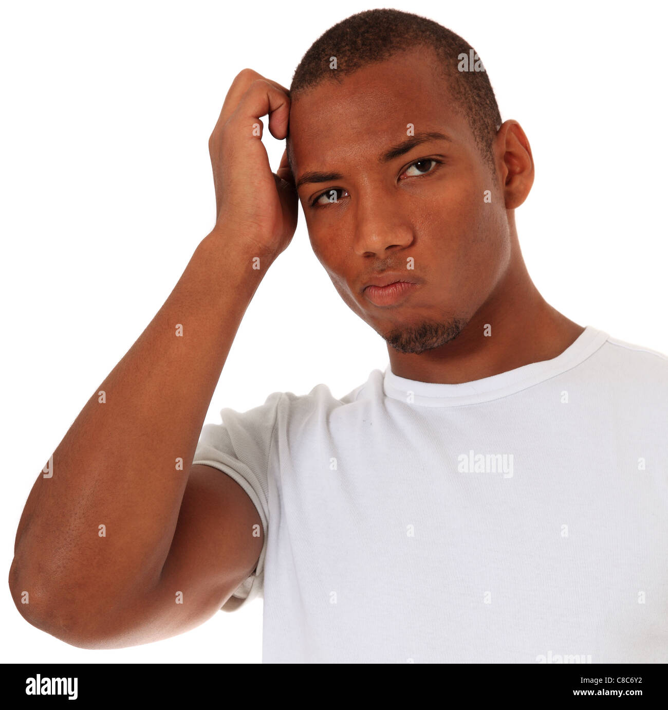 Clueless black man. All on white background Stock Photo - Alamy