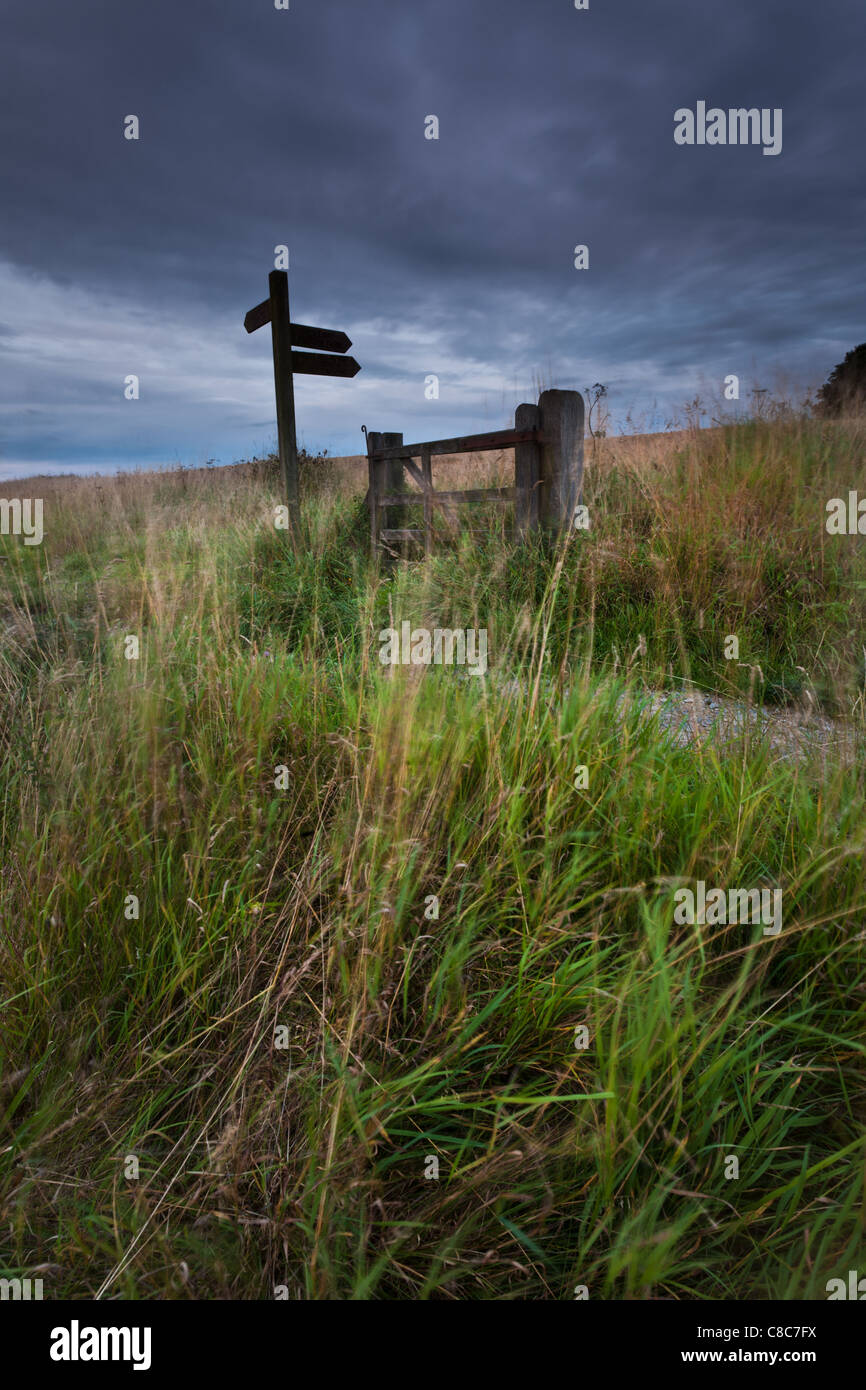 Gate and Waymarker, Sutton Bank, NYM Stock Photo - Alamy