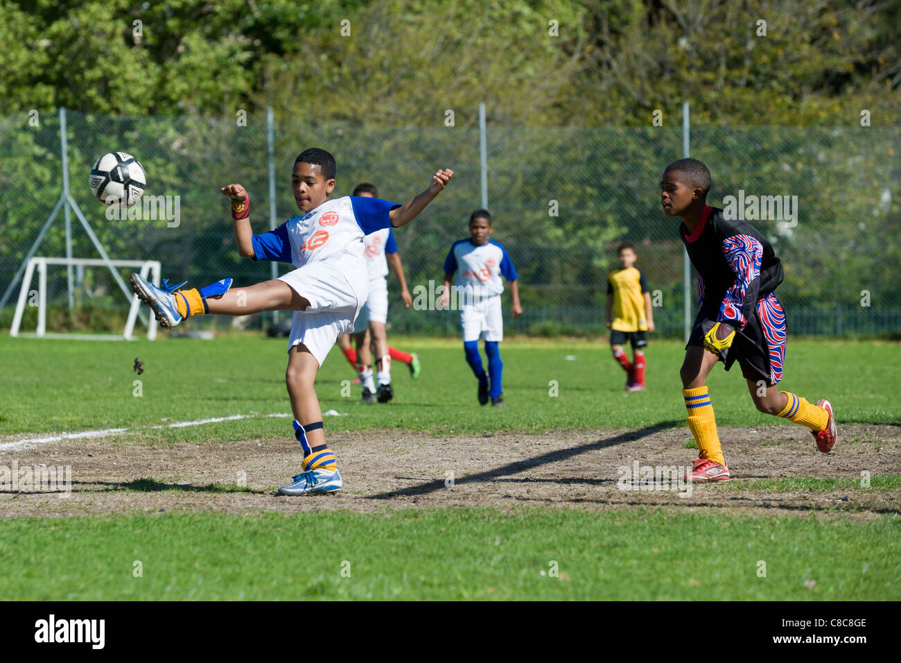 Football players of U11 team fighting for the ball at Rygersdal ...