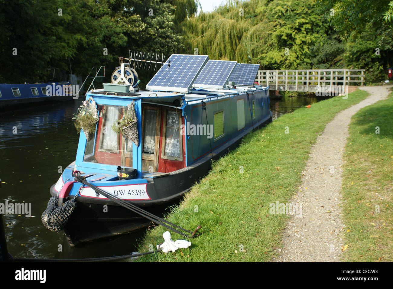 A canal narrowboat with solar panels Stock Photo - Alamy