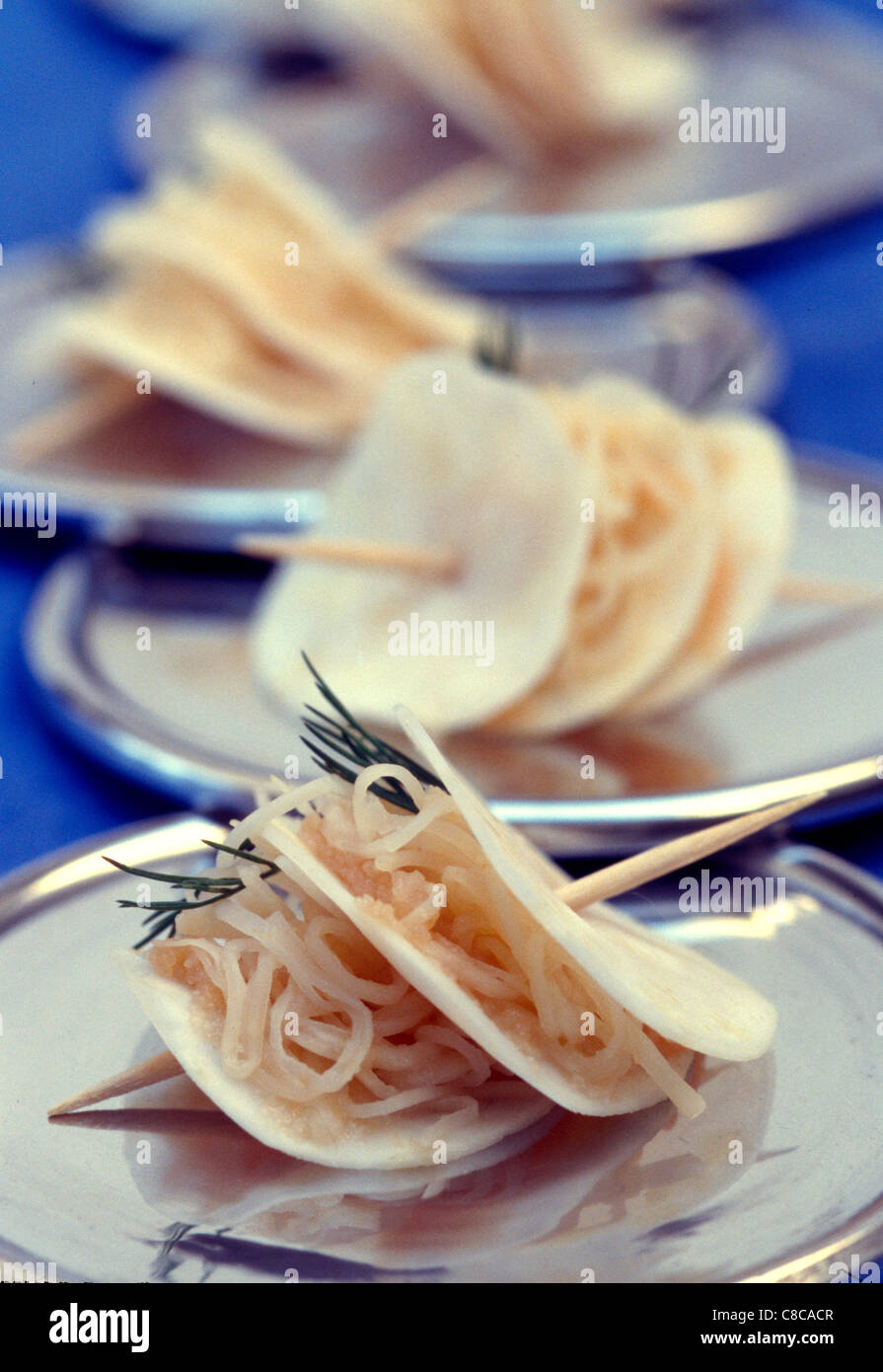 Celeriac, smoked cod's roe and pastry appetizers Stock Photo - Alamy
