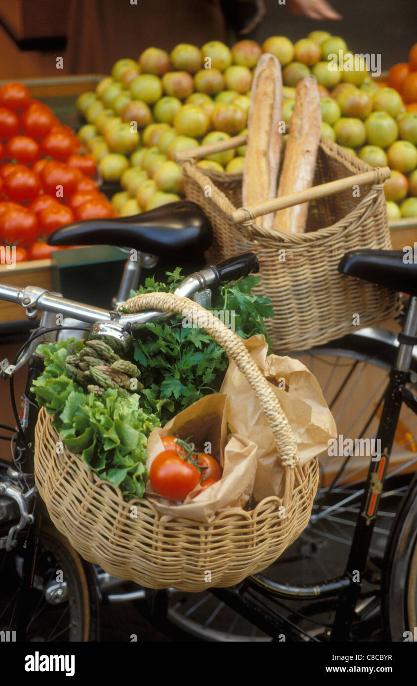 Market stall and basket of produce Stock Photo - Alamy