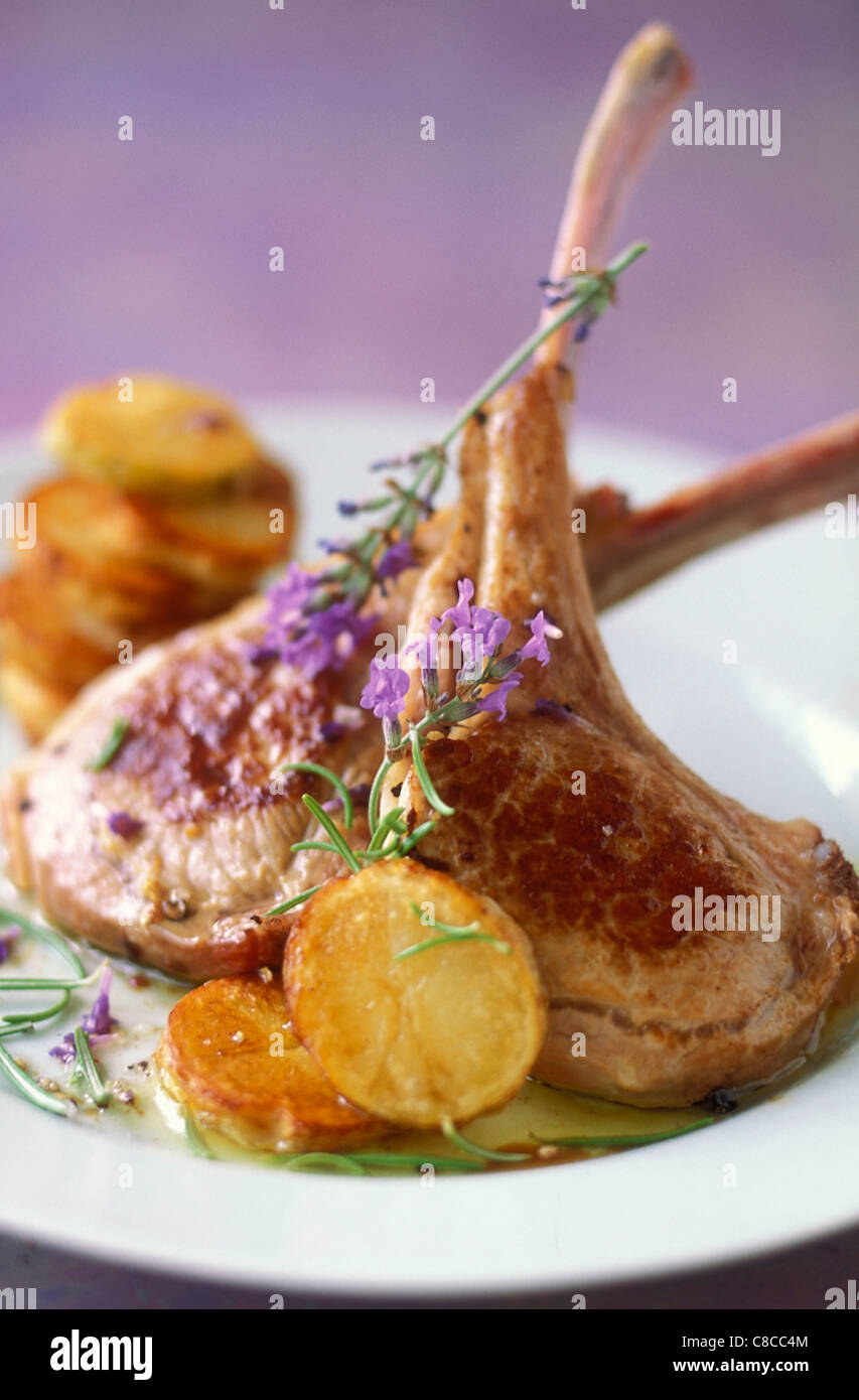 Lamb chops with lavender Stock Photo - Alamy