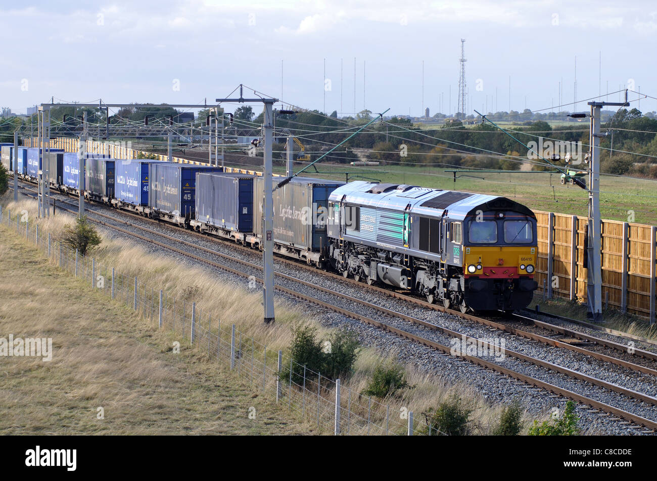 Container train approaching DIRFT, Crick, Northamptonshire, England, UK ...