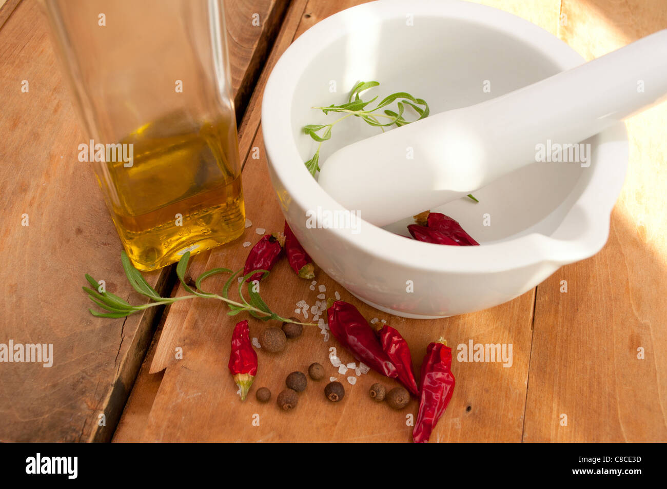 Cooking - Preparing of Marinade in Mortar - Red Chillies, Rosemary ...