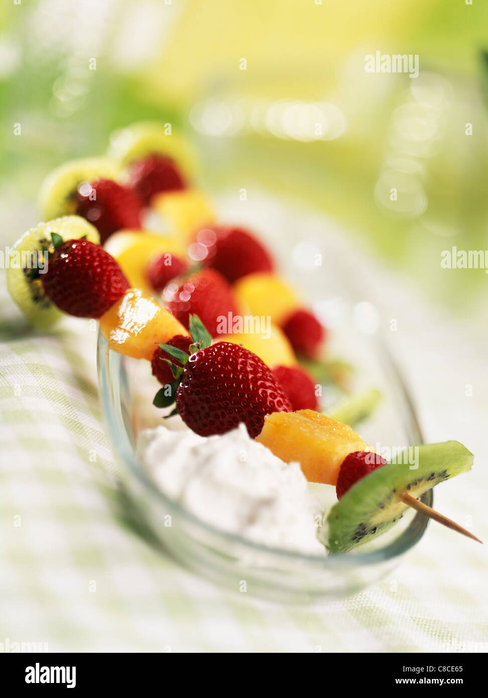 Fresh fruit brochettes with ricotta Stock Photo - Alamy