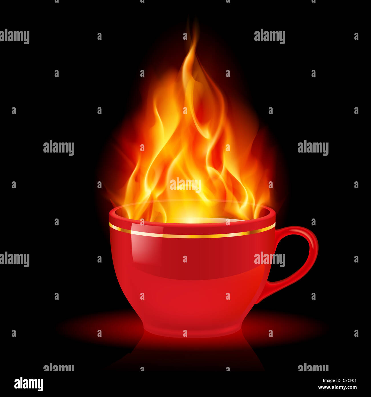 Raster version. Coffee or tea cup with fire. Illustration on white ...