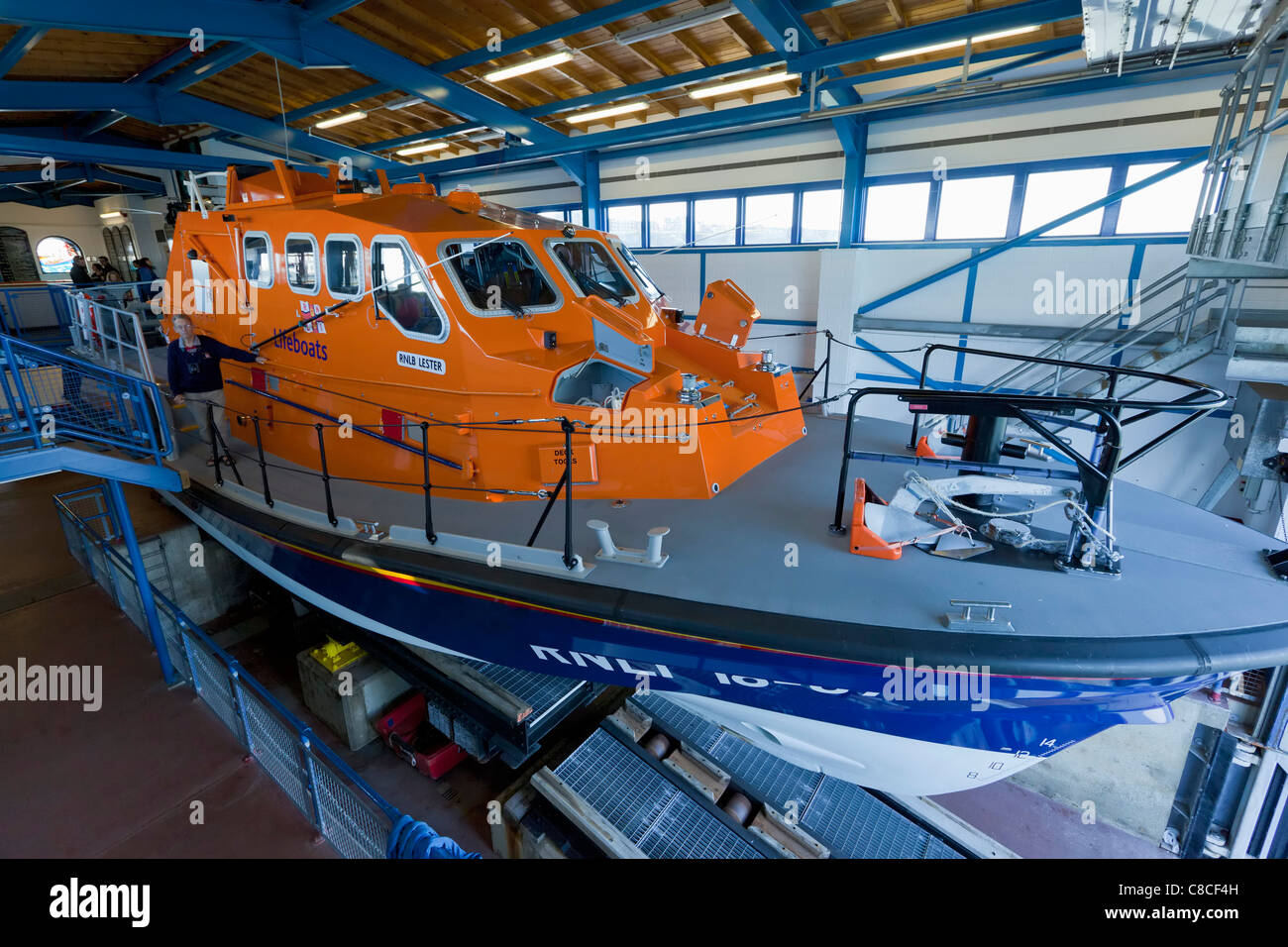 RNLI Lifeboat in the lifeboat station at Cromer Norfolk England East ...
