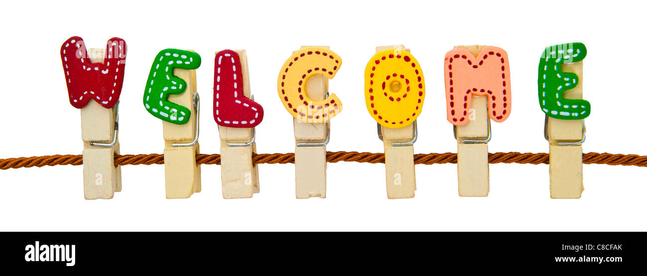 Welcome word clip on the rope Stock Photo - Alamy