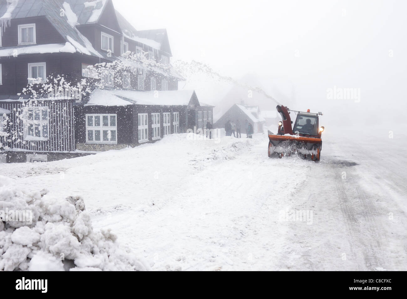 Czech Republic - mountains Krkonose - snowblower on road Stock Photo ...