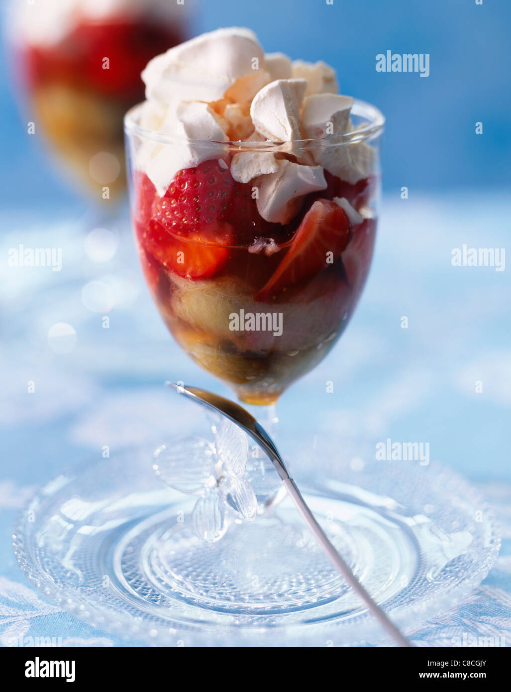 verrine of stewed rhubarb,strawberries and whipped cream Stock Photo ...