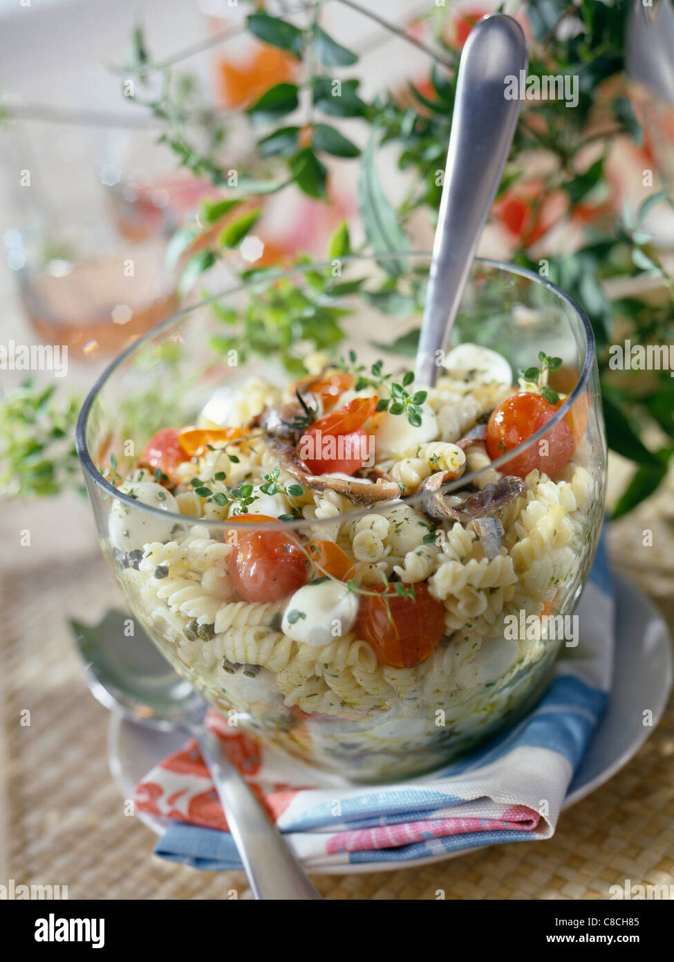 pasta,anchovy,tomato and mozzarella salad Stock Photo - Alamy