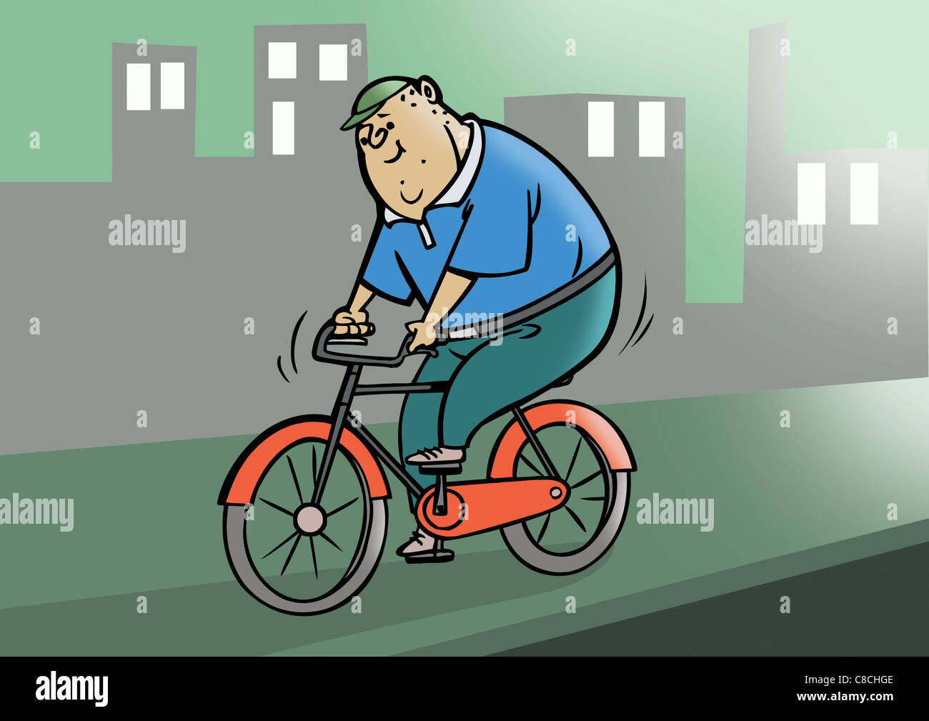 a fat man ride on a bicycle Stock Photo - Alamy