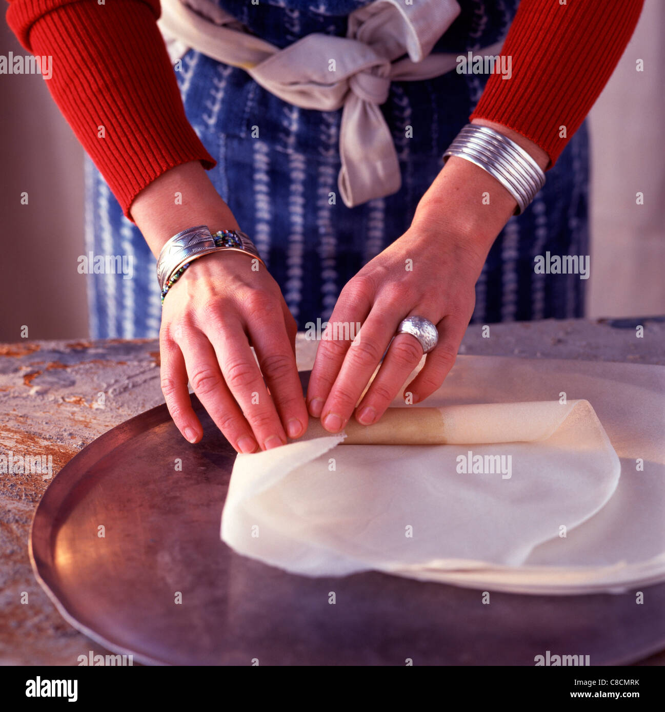 Rolling pastry for Briouats Stock Photo - Alamy