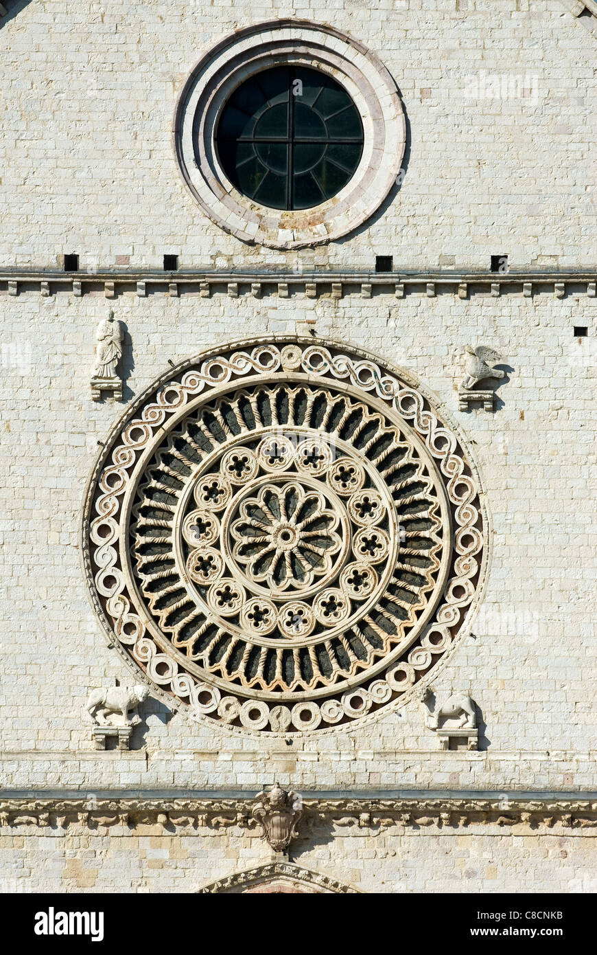 Rose window of St. Francis Basilica, Assisi, Umbria, Italy Stock Photo ...
