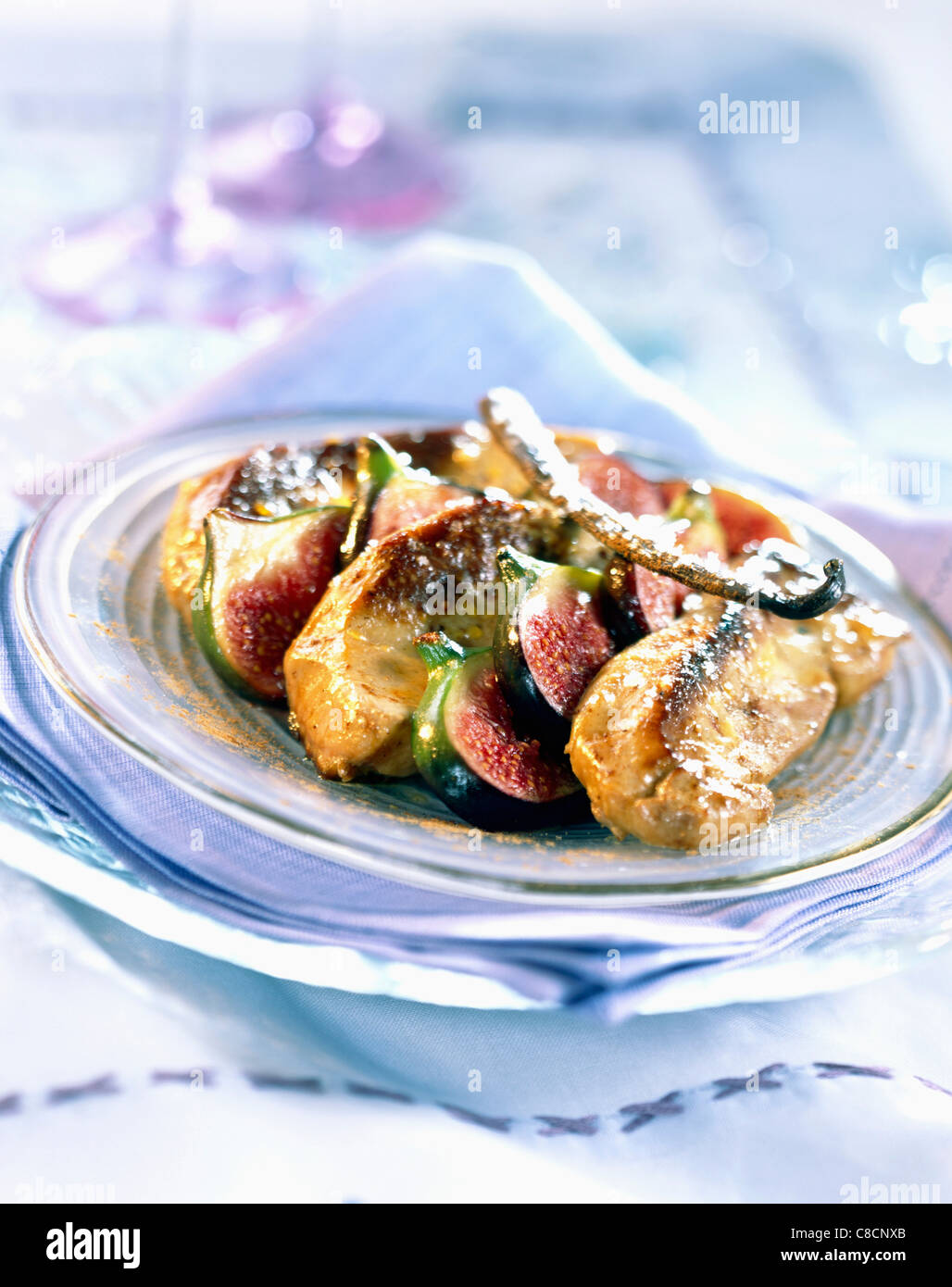 Pan-fried Foie gras with fresh figs and vanilla Stock Photo - Alamy