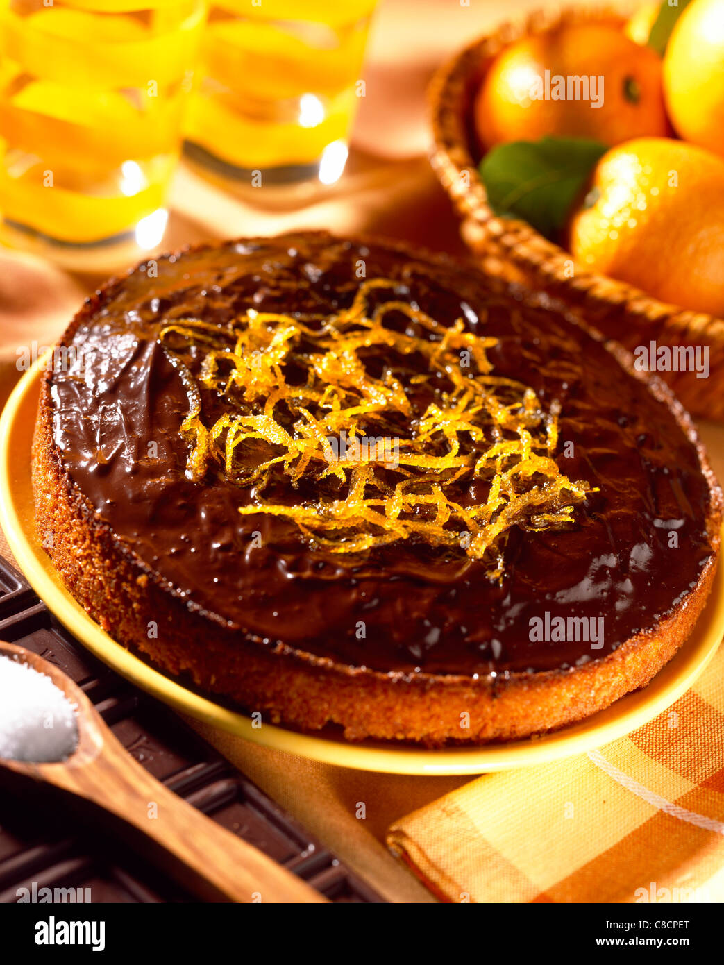 Orange cake with chocolate icing Stock Photo - Alamy