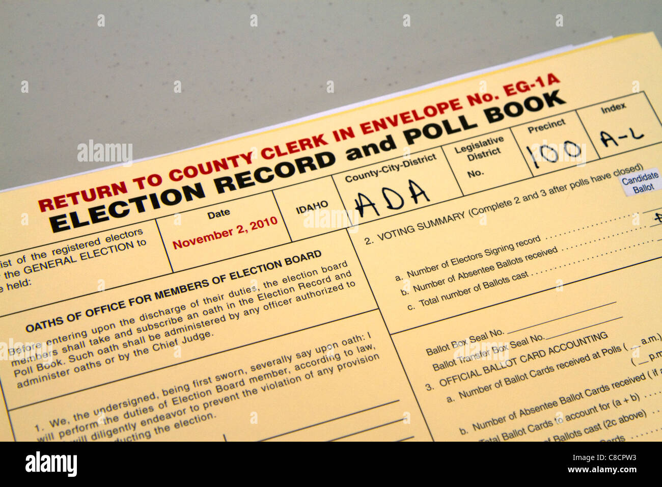 Election Record and Poll Book at a polling place in Boise, Idaho, USA ...