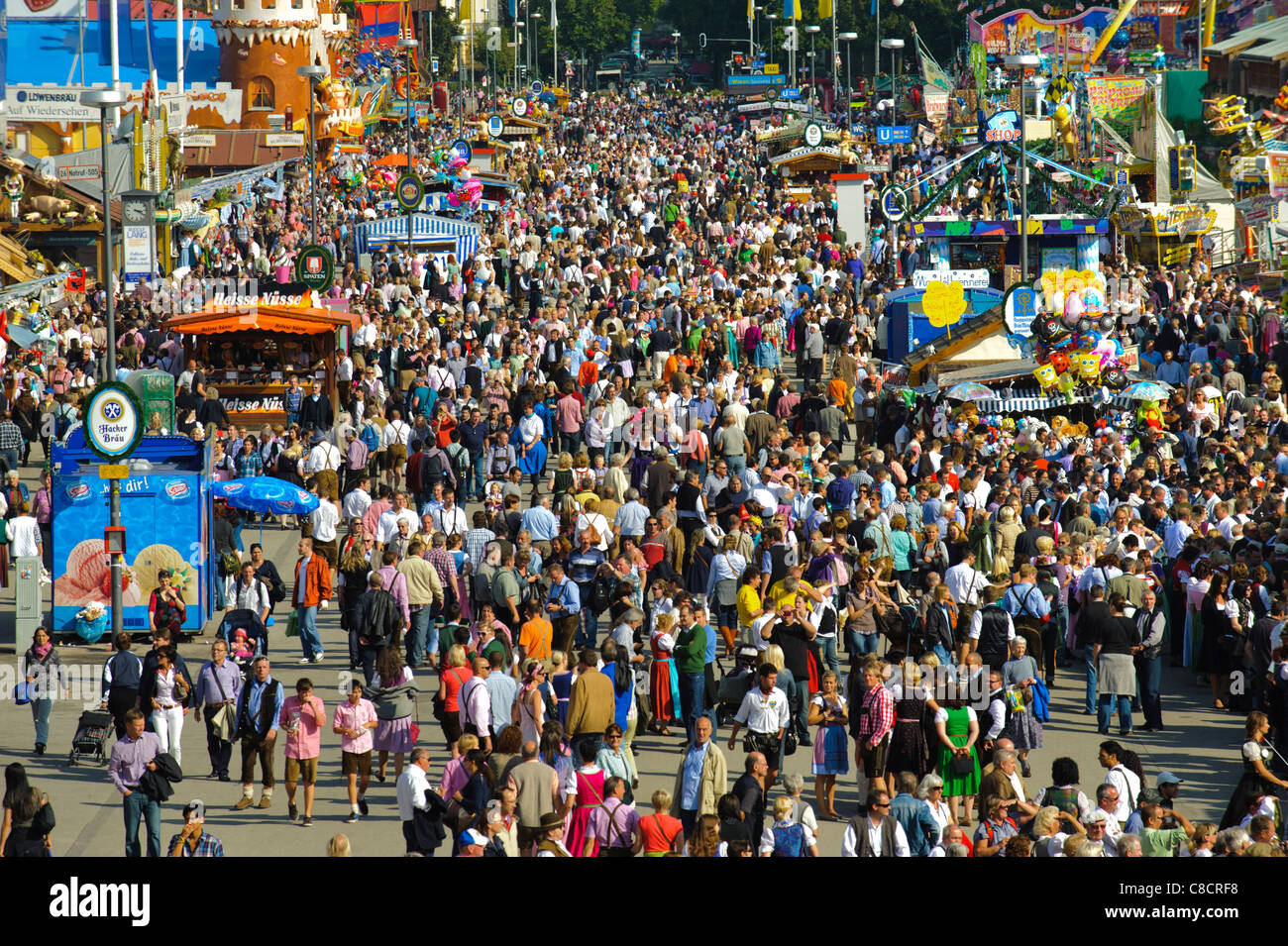 world famous Oktoberfest in Munich, Germany, with view to the crowd of ...