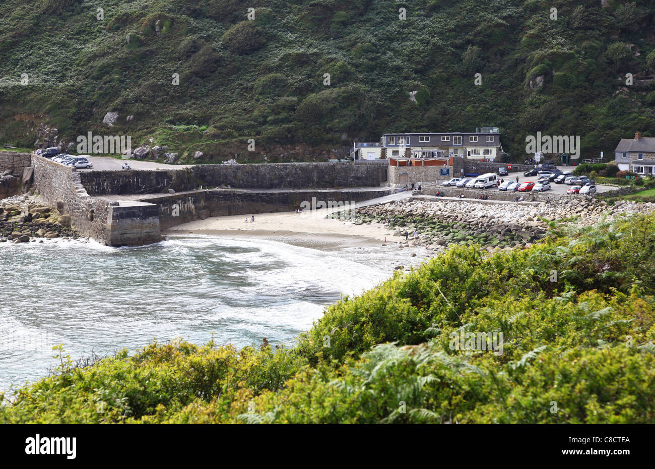The harbour and sea wall at Lamorna Cove, Cornwall, West Country ...