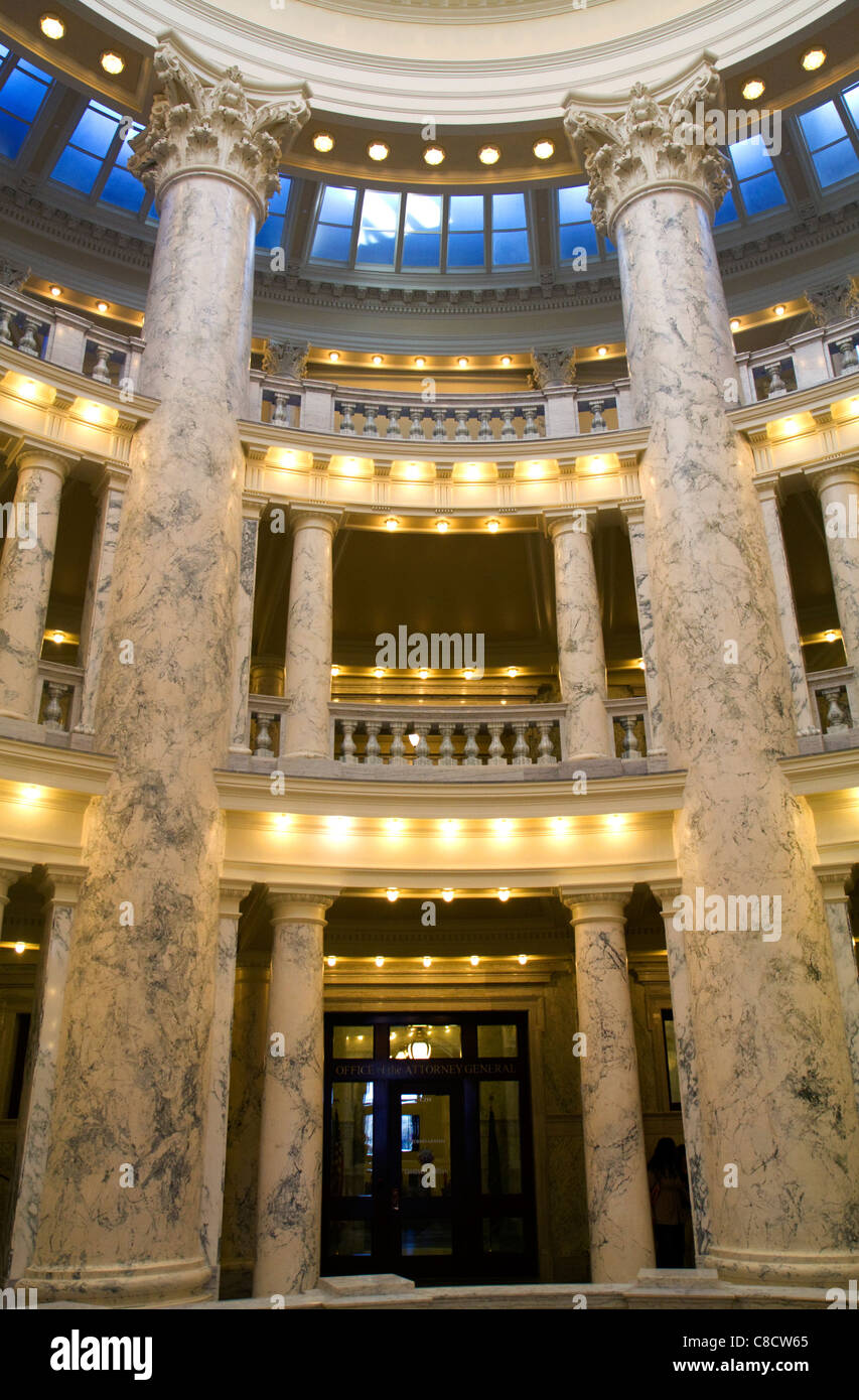 Looking up from the rotunda at the interior dome of the Idaho State ...