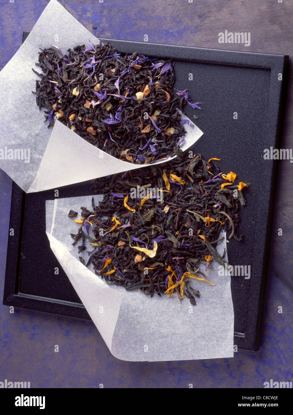 dreid fruit, spicy and flower-flavored loose tea Stock Photo - Alamy