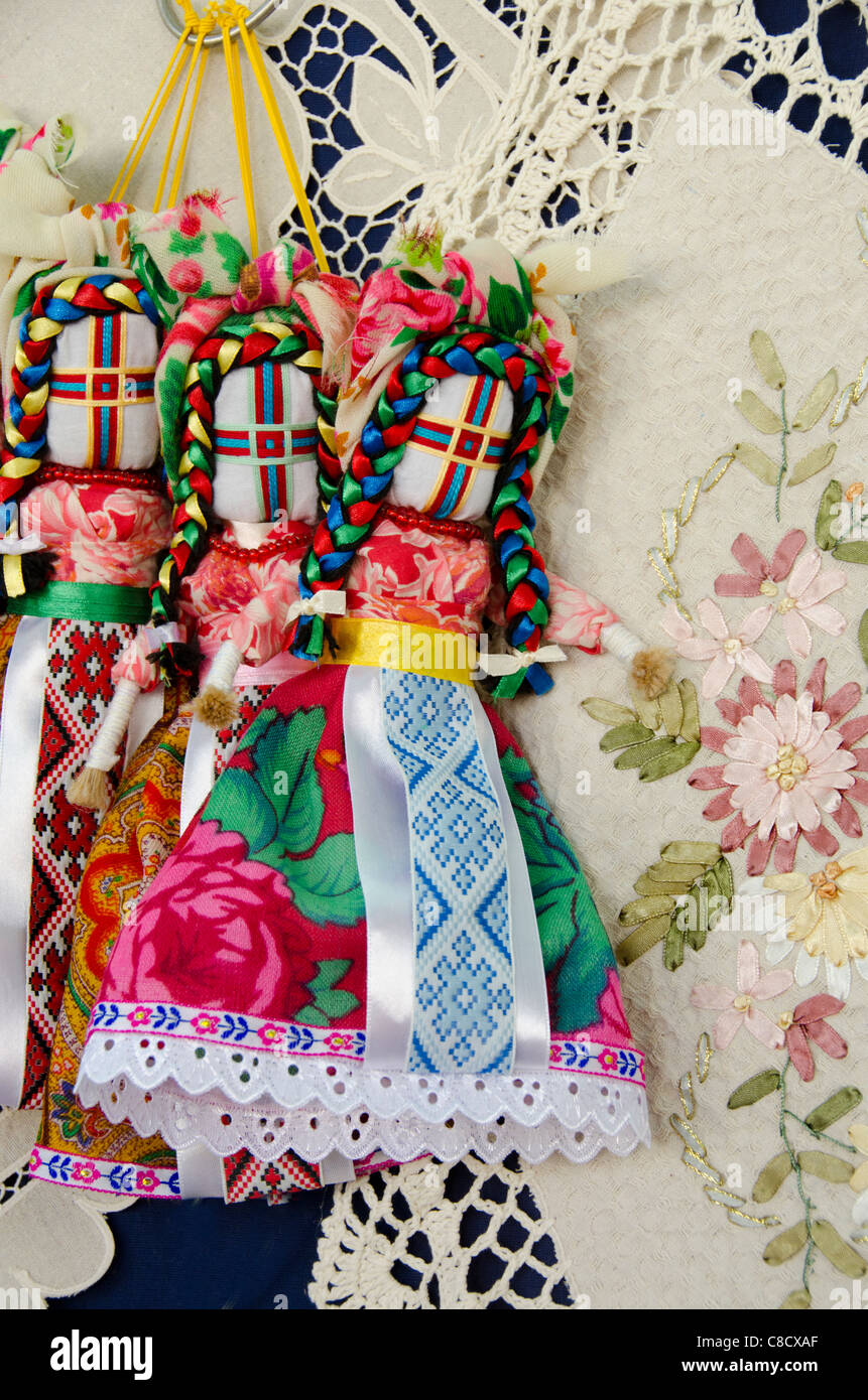 Ukraine, Odessa. Typical Ukrainian textile souvenir handicrafts, lace ...