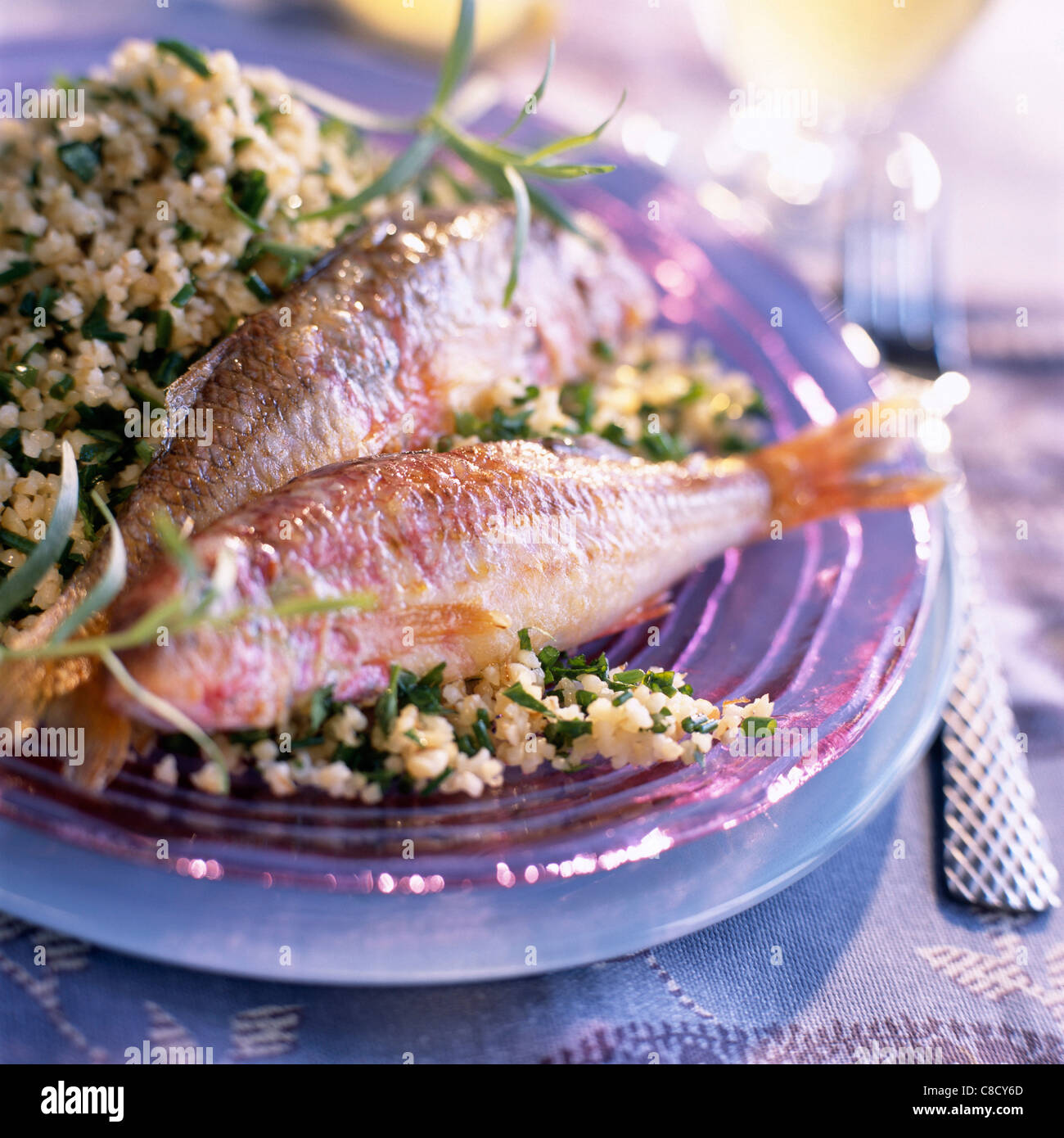 red mullet on bed of bulghour Stock Photo - Alamy