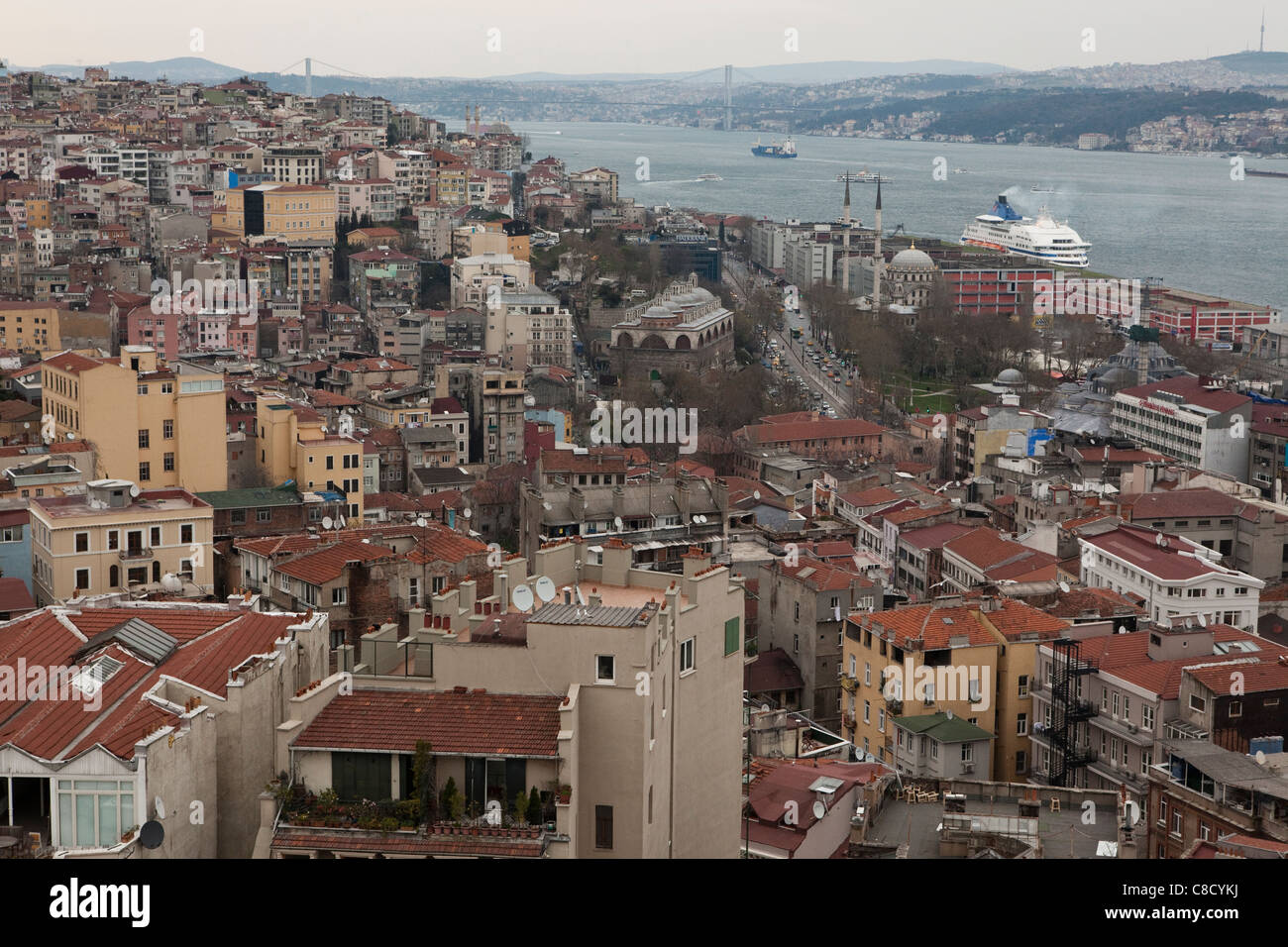 View of Beyoğlu neighborhood from Galata tower - Istanbul, Turkey Stock ...