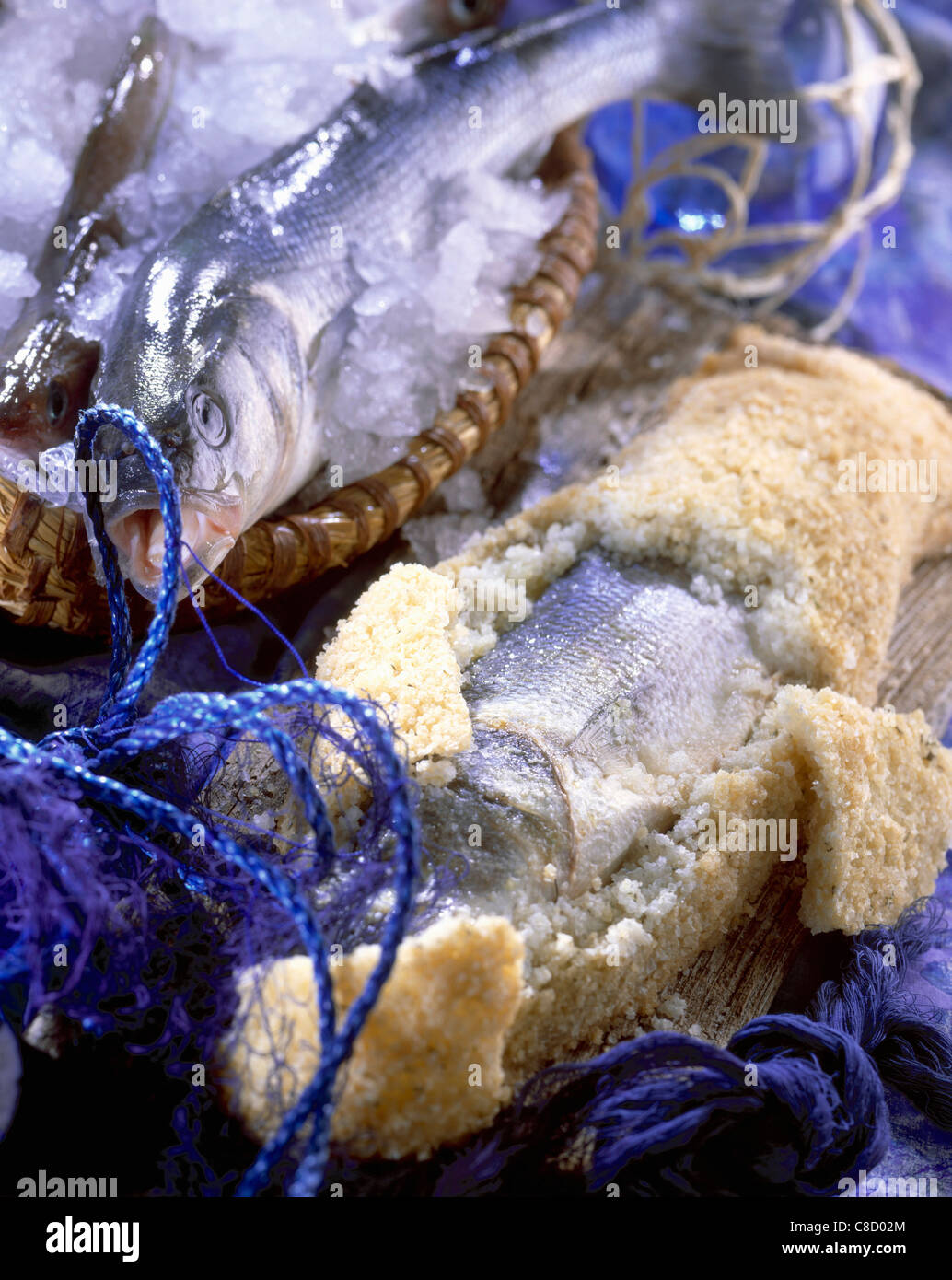 bass in sea salt crust Stock Photo - Alamy