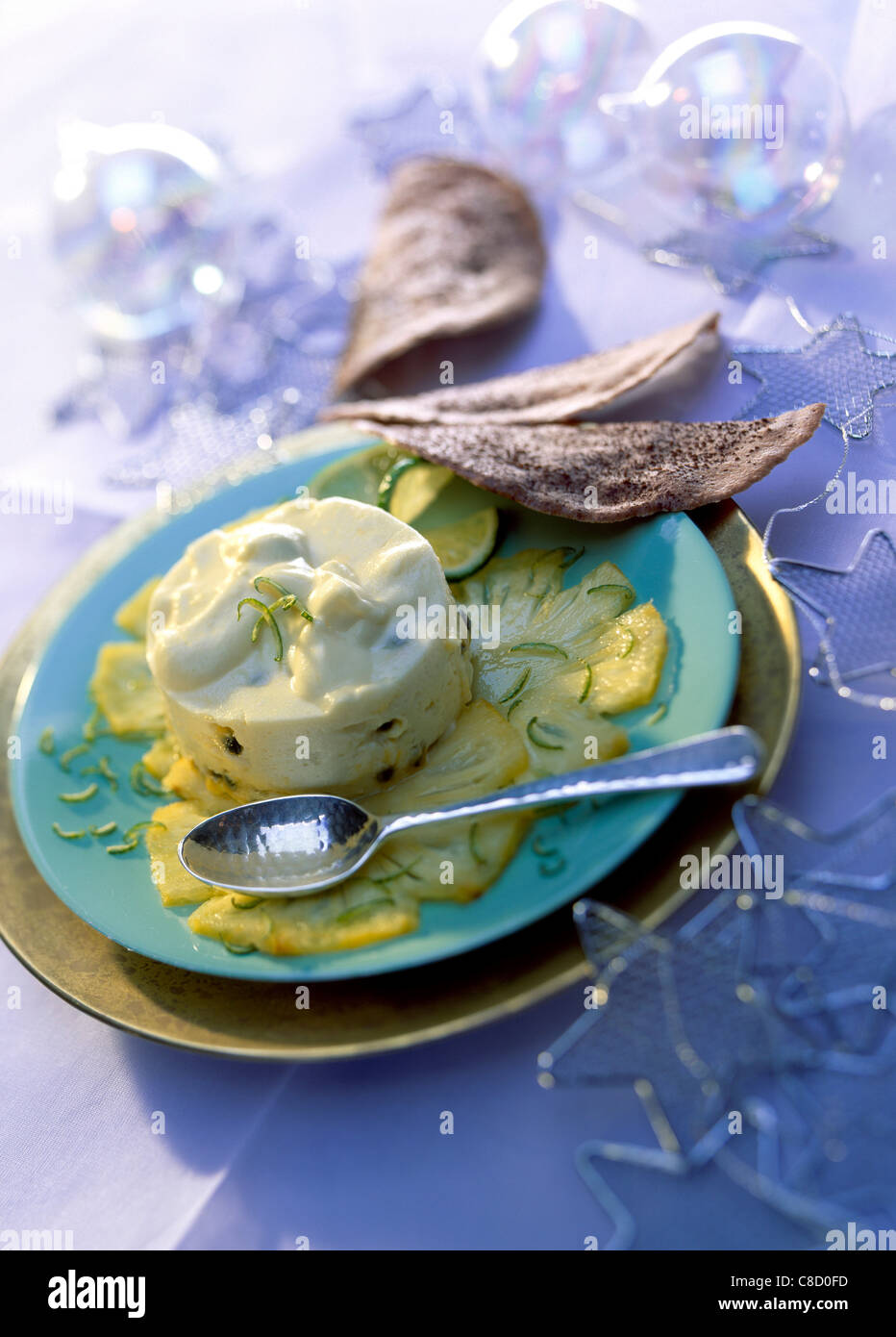 pineapple mousse with chocolate wafers Stock Photo - Alamy