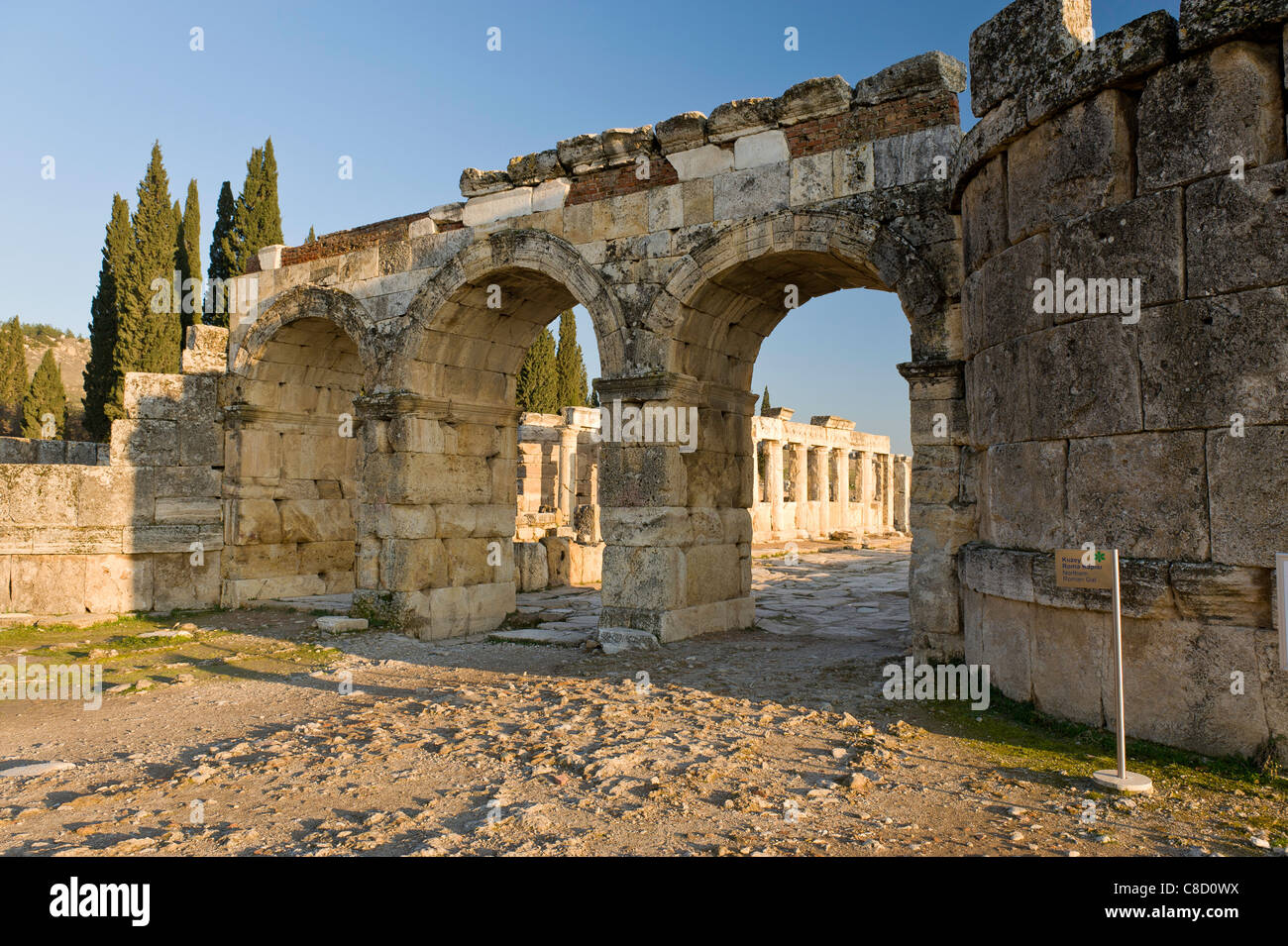 The triple arched North Roman Gate of Hierapolis, near Pamukkale ...