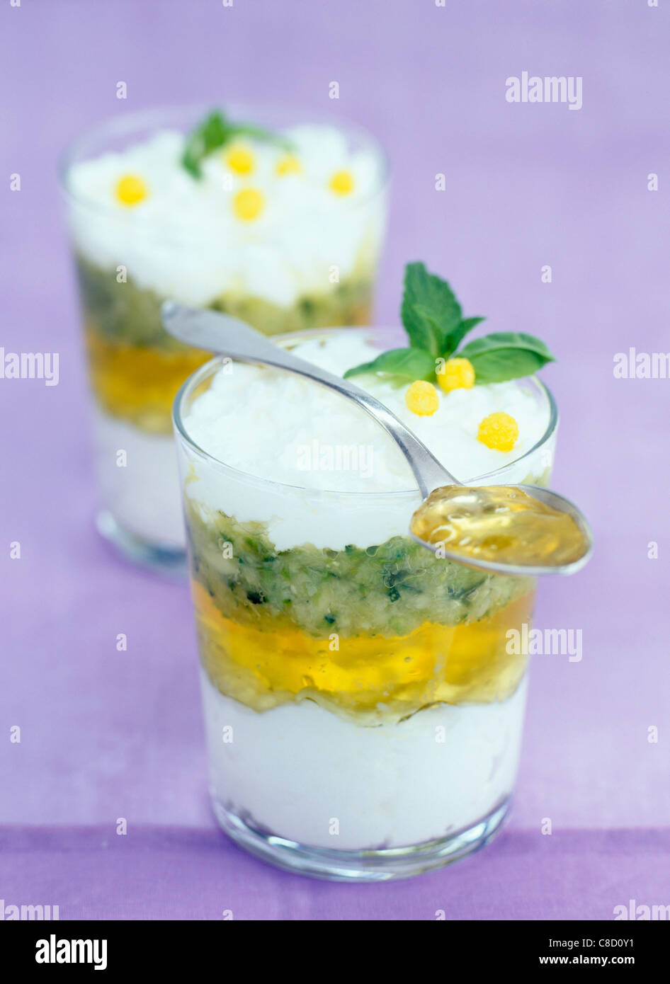 Courgette Faisselle cheese with preserved mimosa Stock Photo - Alamy