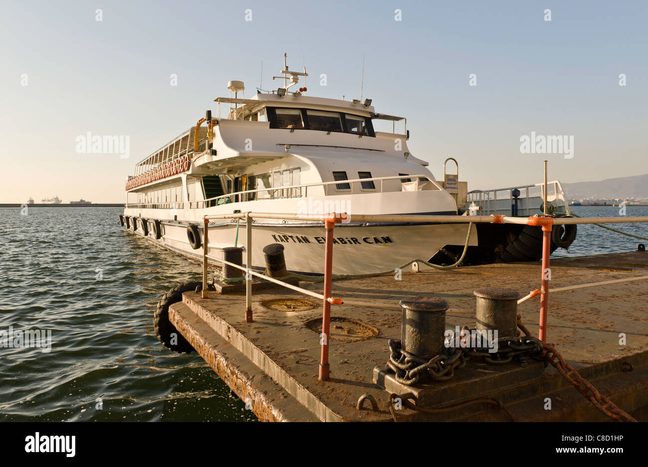 A foot passenger ferryboat docked at Pasaport in the Konak district of ...