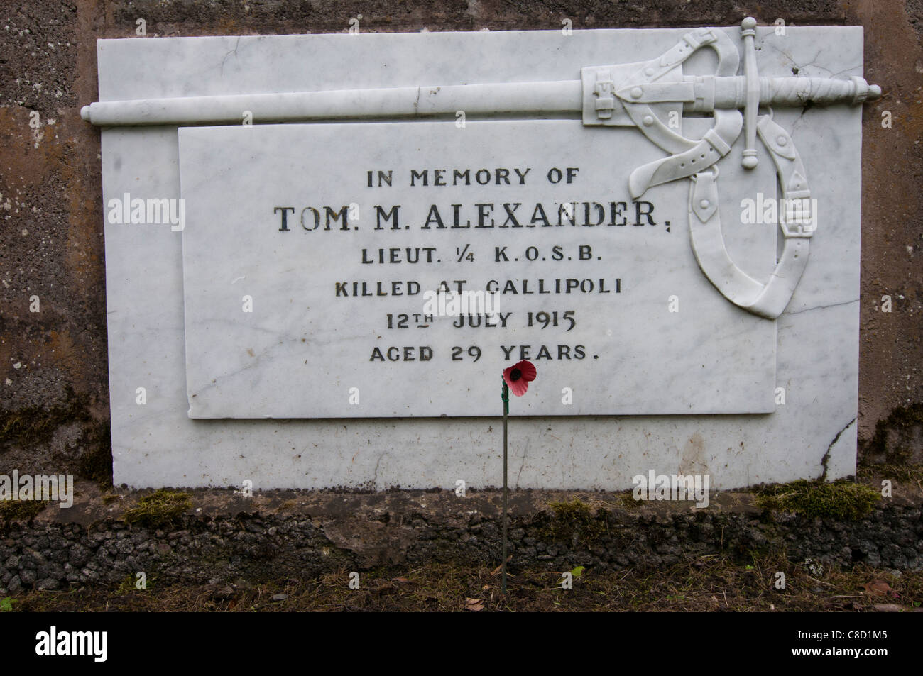 Headstone of KOSB quarter lieutenant killed at Gallipoli in July 1915 ...
