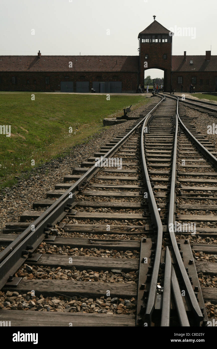 Main gate of the Auschwitz II Birkenau German Nazi concentration and ...