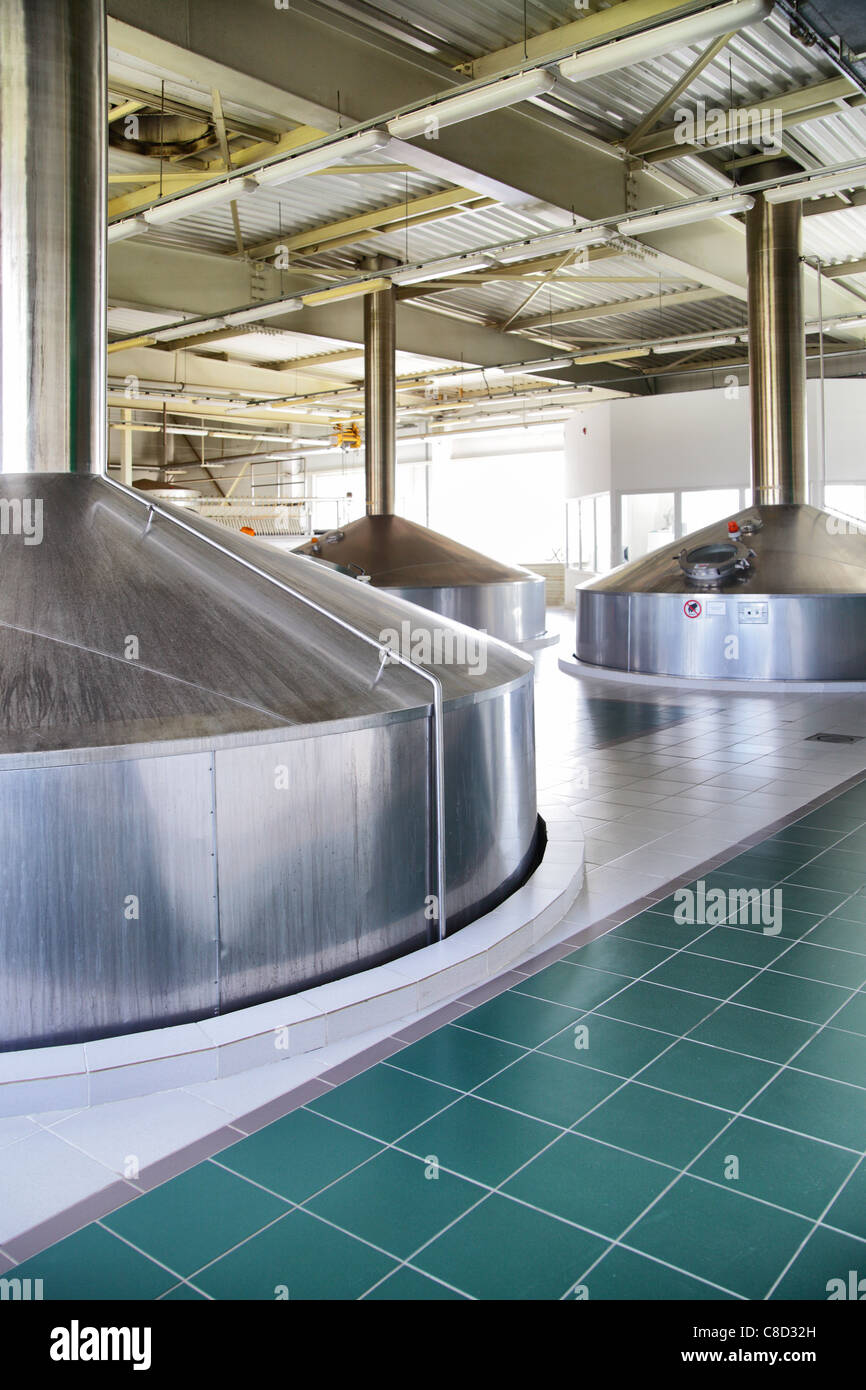 Modern brewery - workshop with steel fermentation vats Stock Photo - Alamy