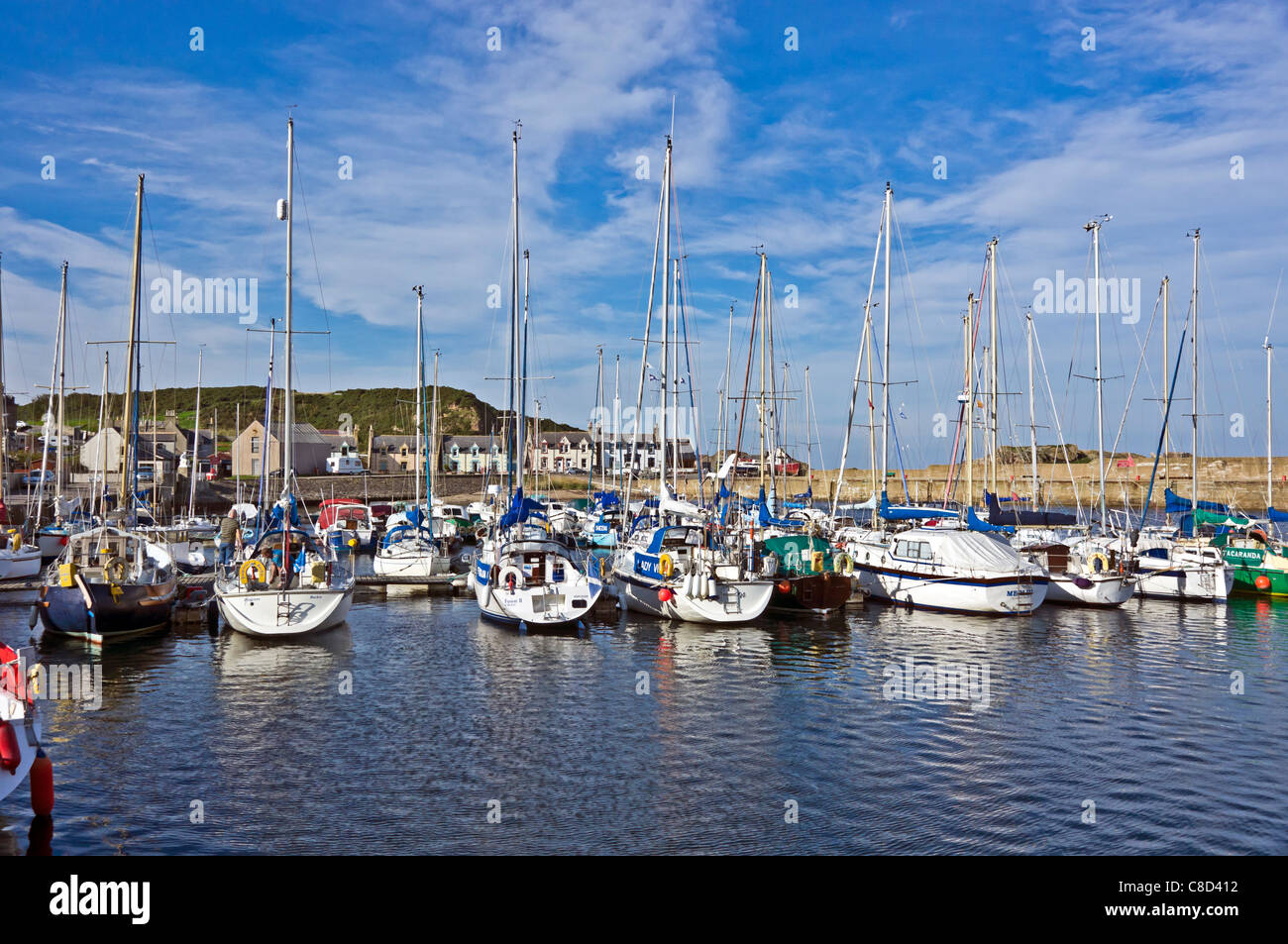 Yachts and other pleasure vessels moored in Findochty harbour Moray ...
