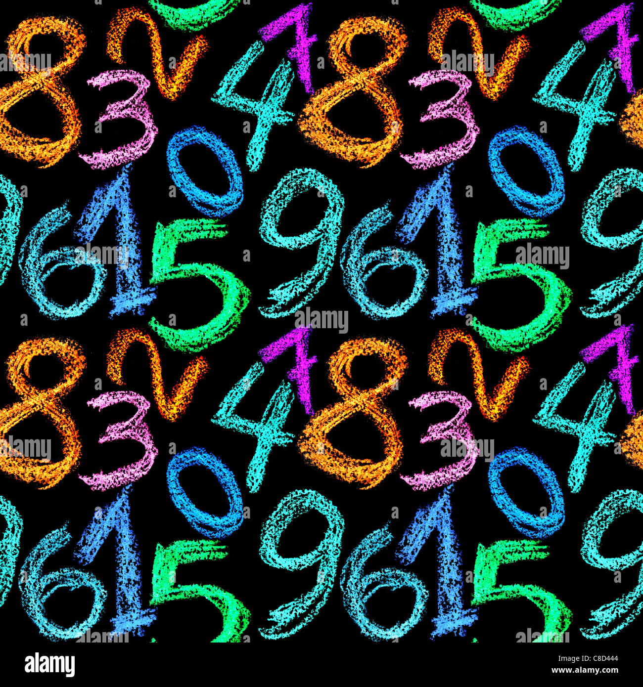 Seamless pattern - Crayon numbers over black background Stock Photo - Alamy
