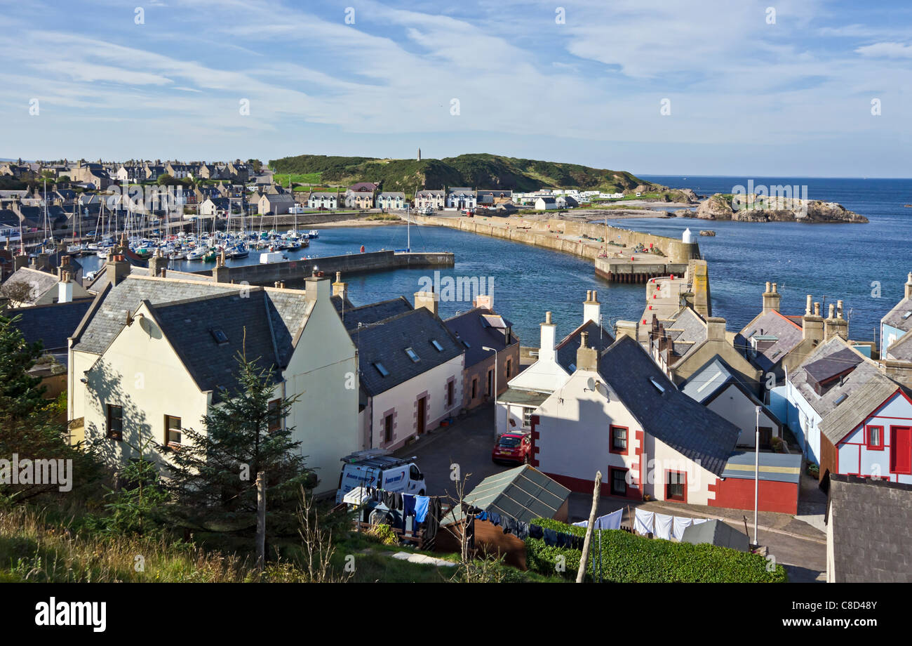 Housing surrounding the harbour in the old fishing village of Findochty ...