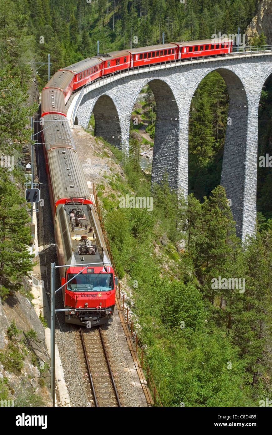 Glacier Express at the Landwasser Viaduct at Swiss Alps, Switzerland ...